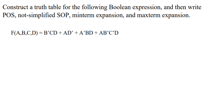Solved Construct a truth table for the following Boolean | Chegg.com