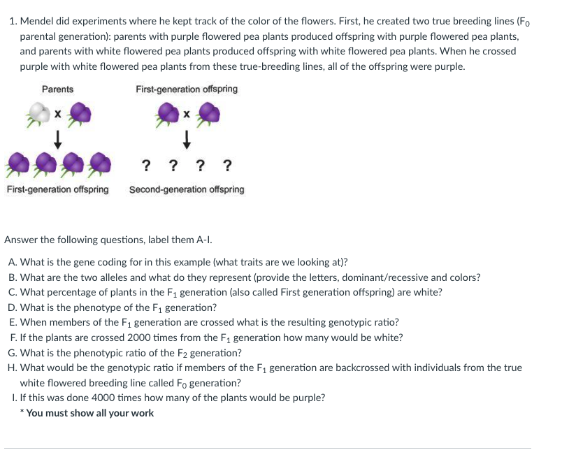 Solved 1. Mendel did experiments where he kept track of the | Chegg.com