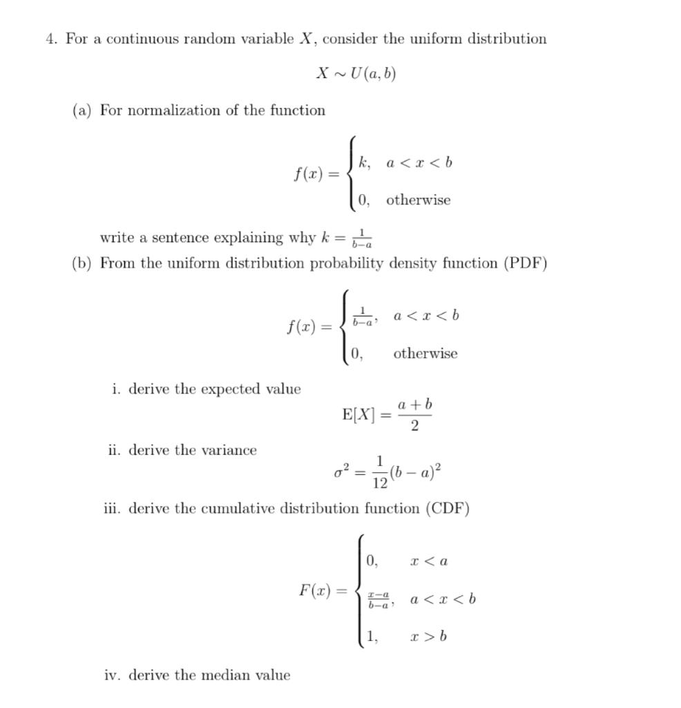 Solved 4. For a continuous random variable X, consider the | Chegg.com