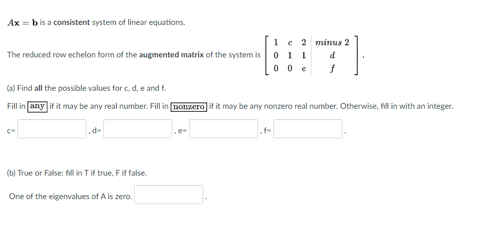 Solved Ax=b is a consistent system of linear equations. 1 c | Chegg.com