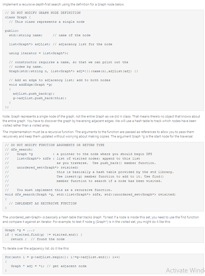 Solved Implement a recursive depth-first search using the | Chegg.com