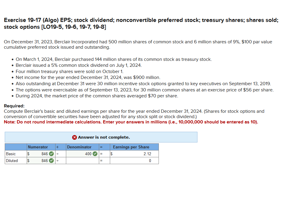 Solved Exercise 19 17 Algo Eps Stock Dividend Chegg