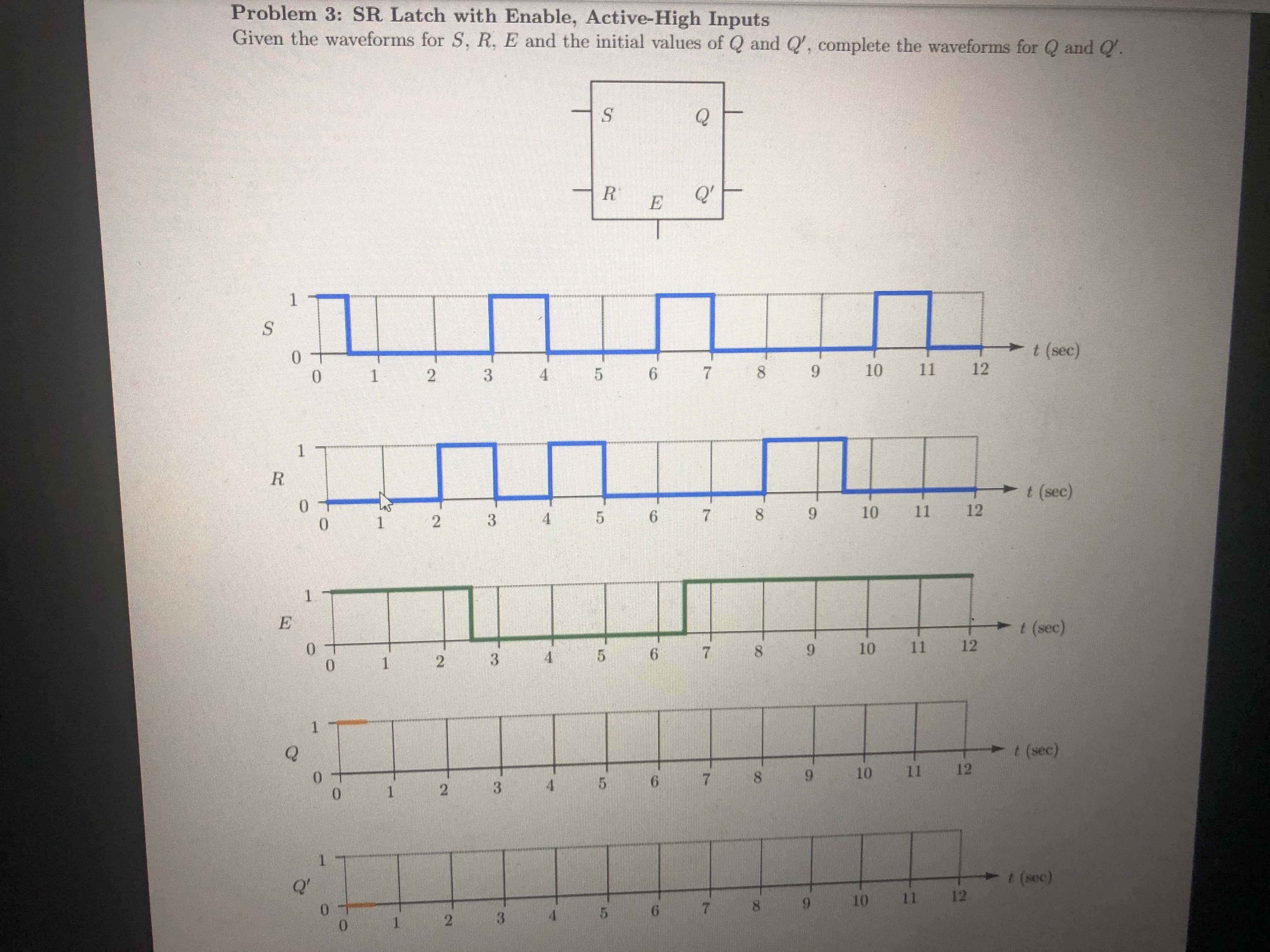 Solved Problem 3: SR Latch with Enable, Active-High Inputs | Chegg.com