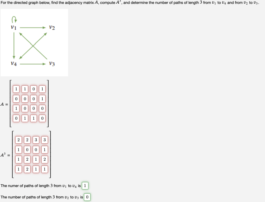Solved The numer of paths of length 3 from v1 to v4 is The | Chegg.com