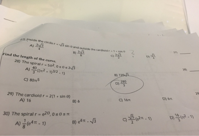 Solved Inside the circle r = squareroot 3 sin theta and | Chegg.com