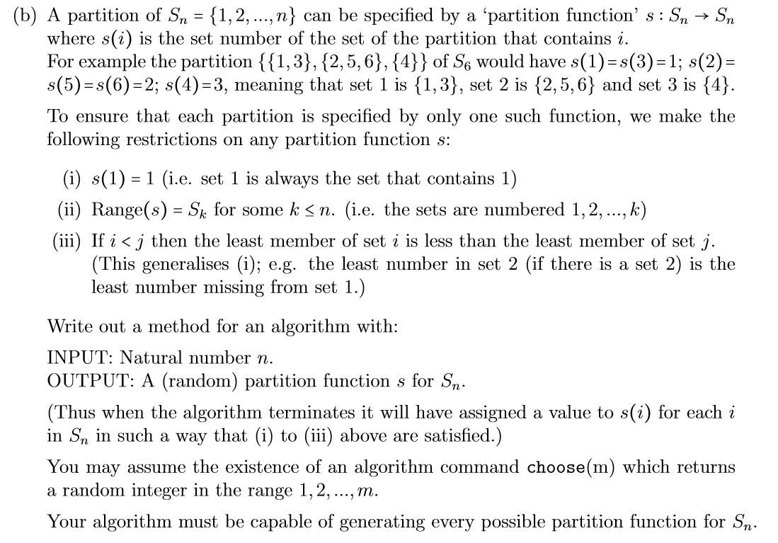 Solved (b) A partition of Sn = {1, 2, ..., n} can be | Chegg.com
