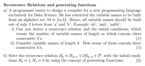 Solved Recurrence Relations And Generating Functions A A