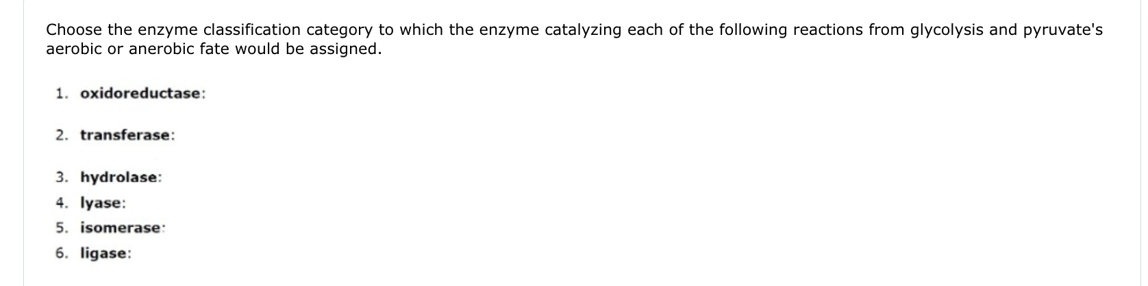 Solved Choose the enzyme classification category to which | Chegg.com