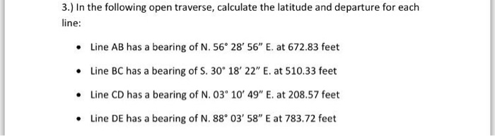Solved 3.) In the following open traverse, calculate the | Chegg.com