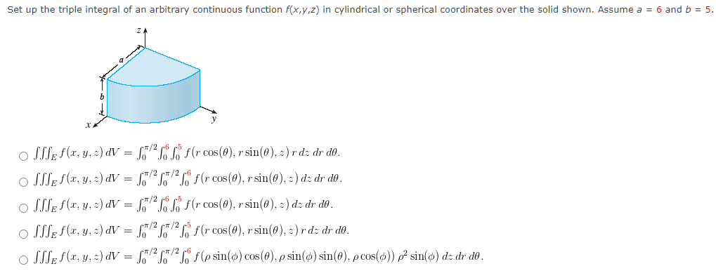 Solved Set up the triple integral of an arbitrary continuous | Chegg.com