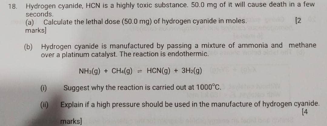 Solved 18. Hydrogen cyanide, HCN is a highly toxic | Chegg.com
