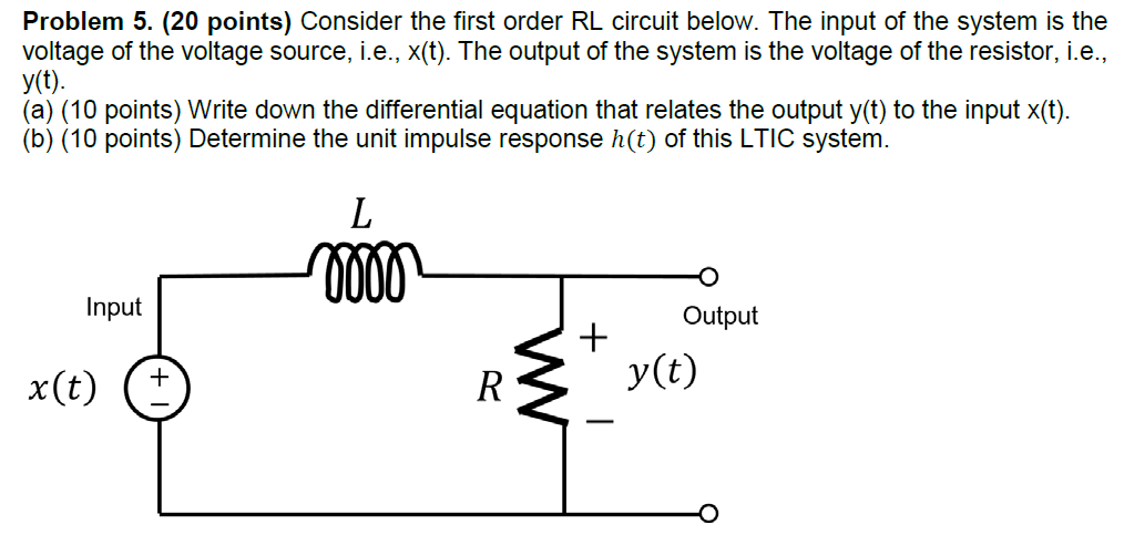 Solved Problem 5. (20 points) Consider the first order RL | Chegg.com