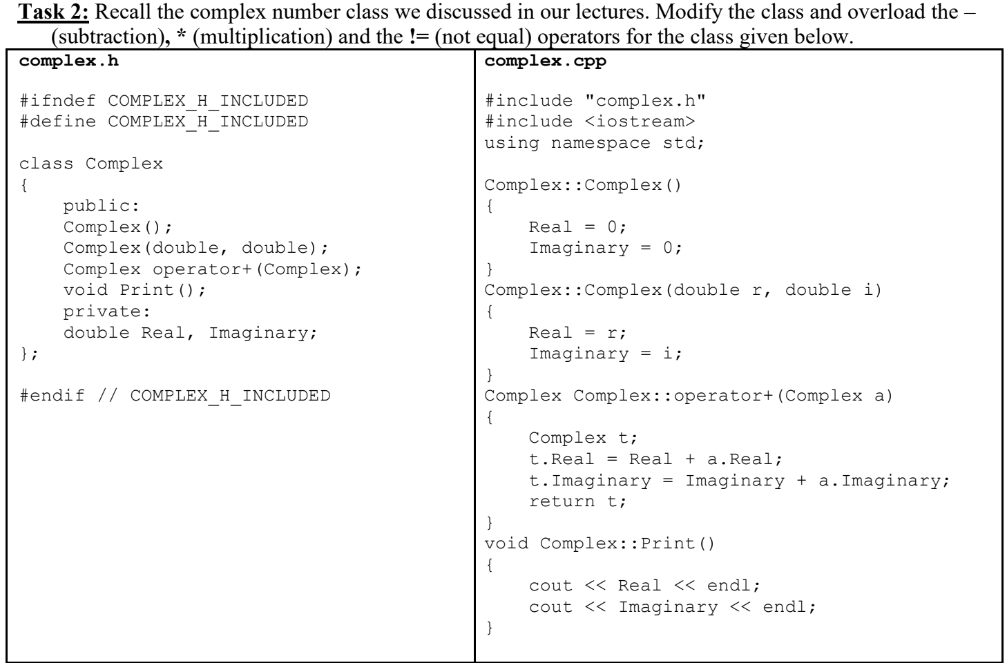 Solved Task 2 Recall The Complex Number Class We Discussed 