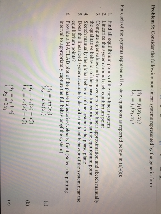 Solved Problem 9: Consider the following non-linear systems | Chegg.com