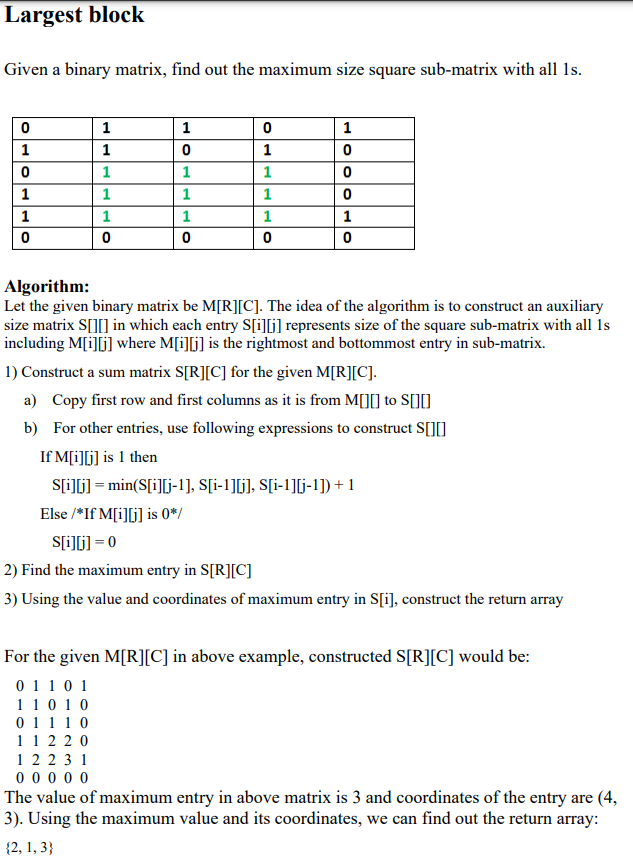 Solved 1. Given a square matrix with the elements 0 or 1 , | Chegg.com