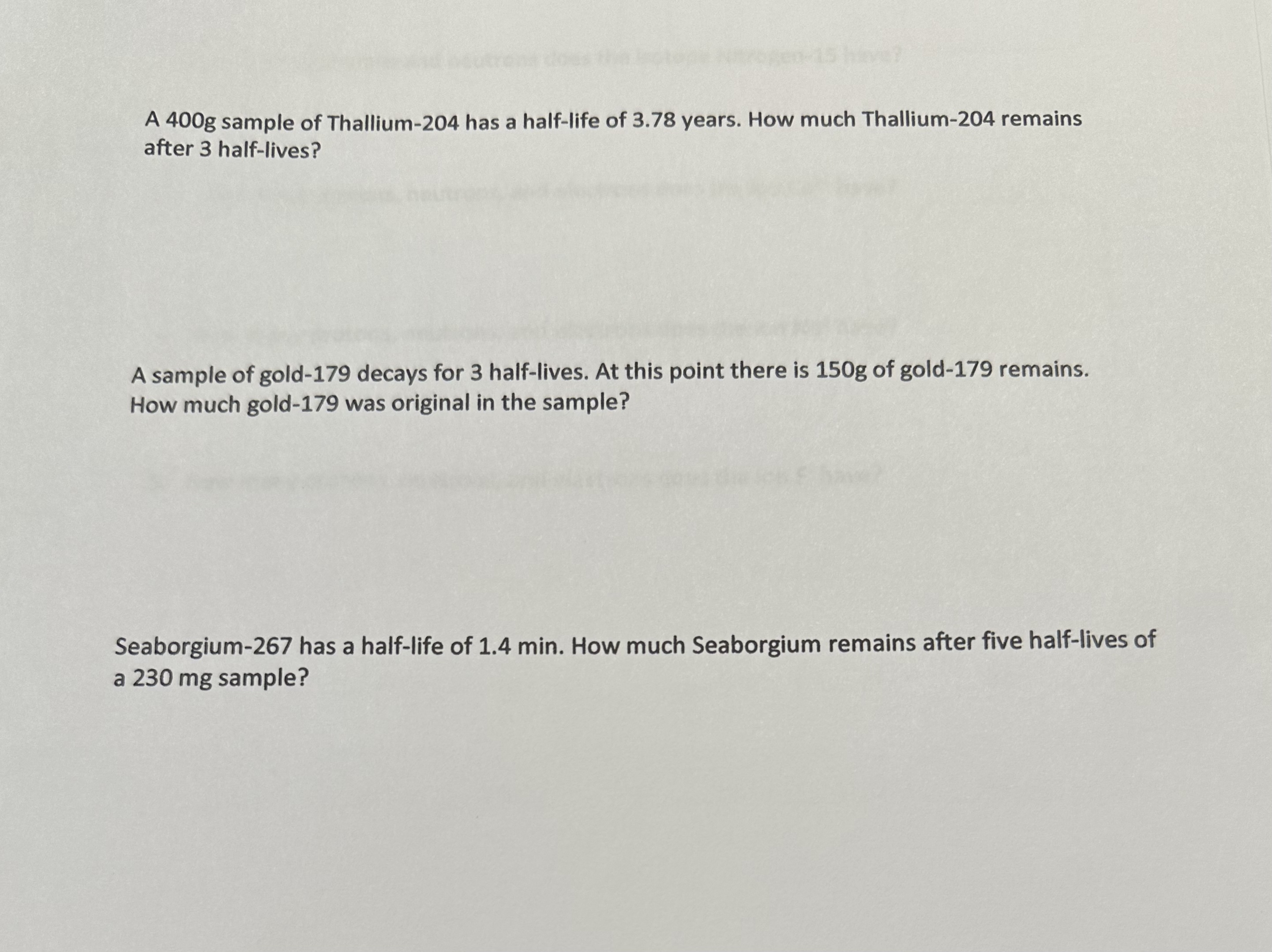 Solved A 400 g sample of Thallium-204 has a half-life of | Chegg.com