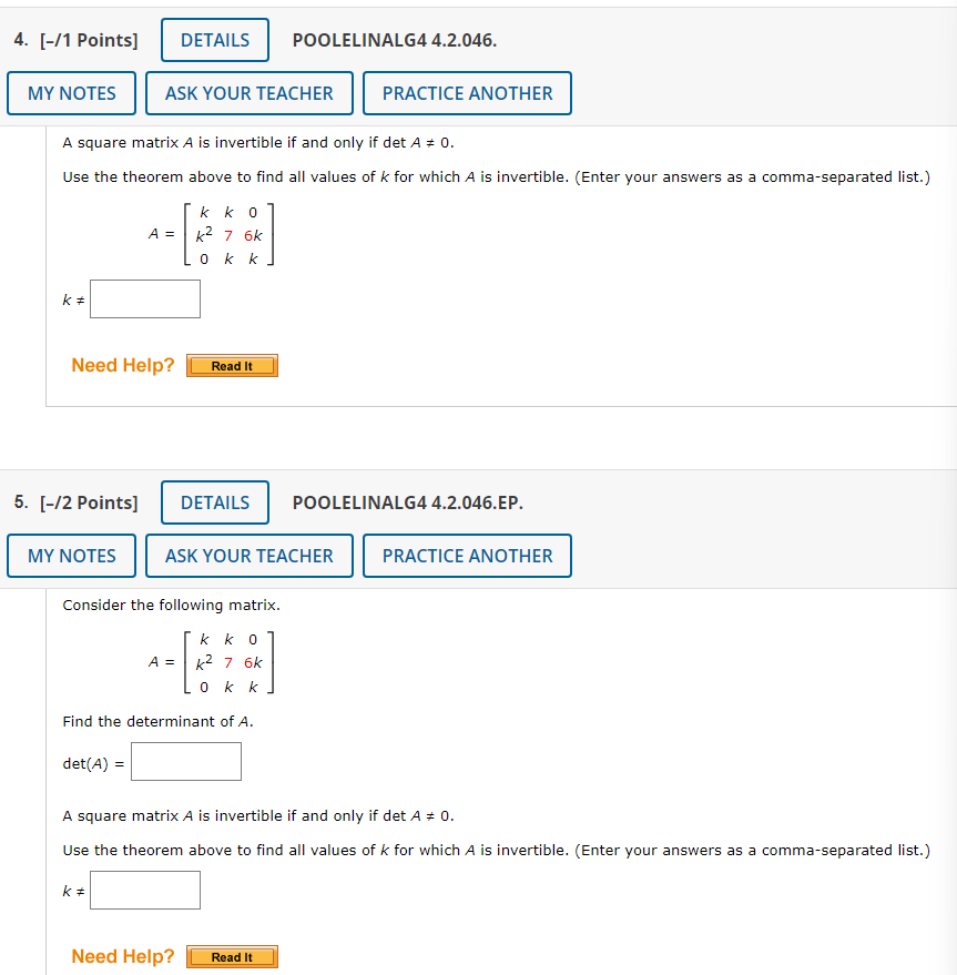 Solved A square matrix A is invertible if and only if det | Chegg.com