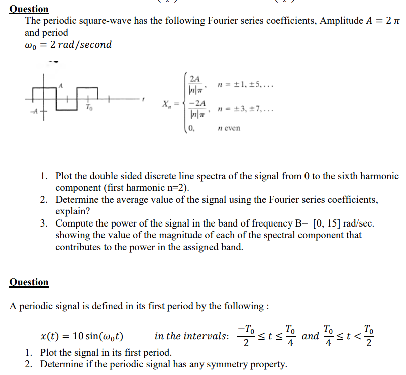 The periodic square-wave has the following Fourier | Chegg.com