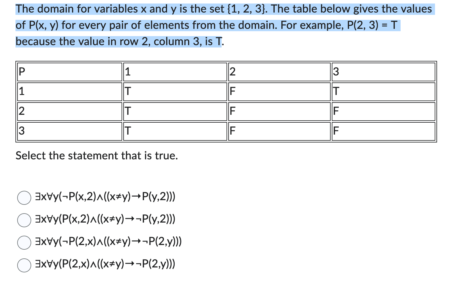 Solved The domain for variables x and y is the set {1,2,3}. | Chegg.com