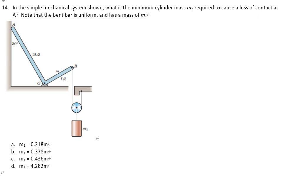 Solved 4. In the simple mechanical system shown, what is the | Chegg.com