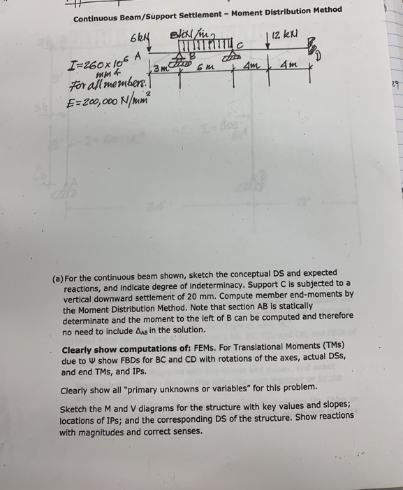 Solved Continuous Beam/Support Settlement - Moment | Chegg.com