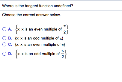 Solved Where is the tangent function undefined? Choose the | Chegg.com