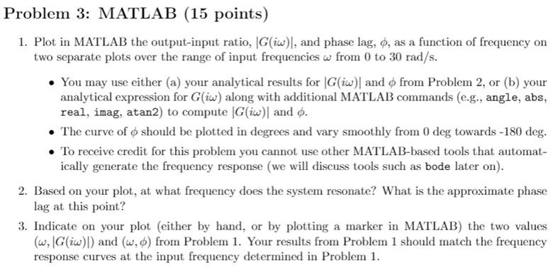 Problem 1 (15 points) You are given the following | Chegg.com