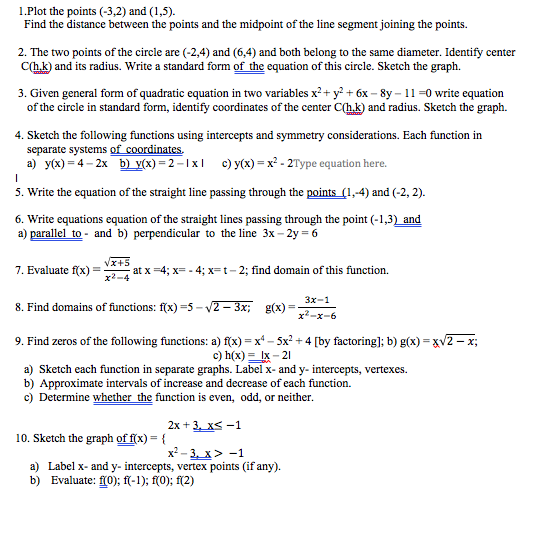 Solved 1 Plot The Points 3 2 And 1 5 Find The Distance
