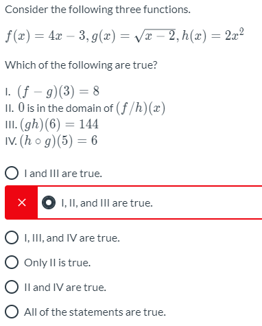 Solved Consider the following three functions. f(x) = 4x - | Chegg.com