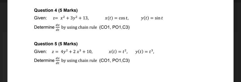 Solved Question 4 (5 Marks) Given: \\( \\mathrm{z}=x^{2}+3 | Chegg.com