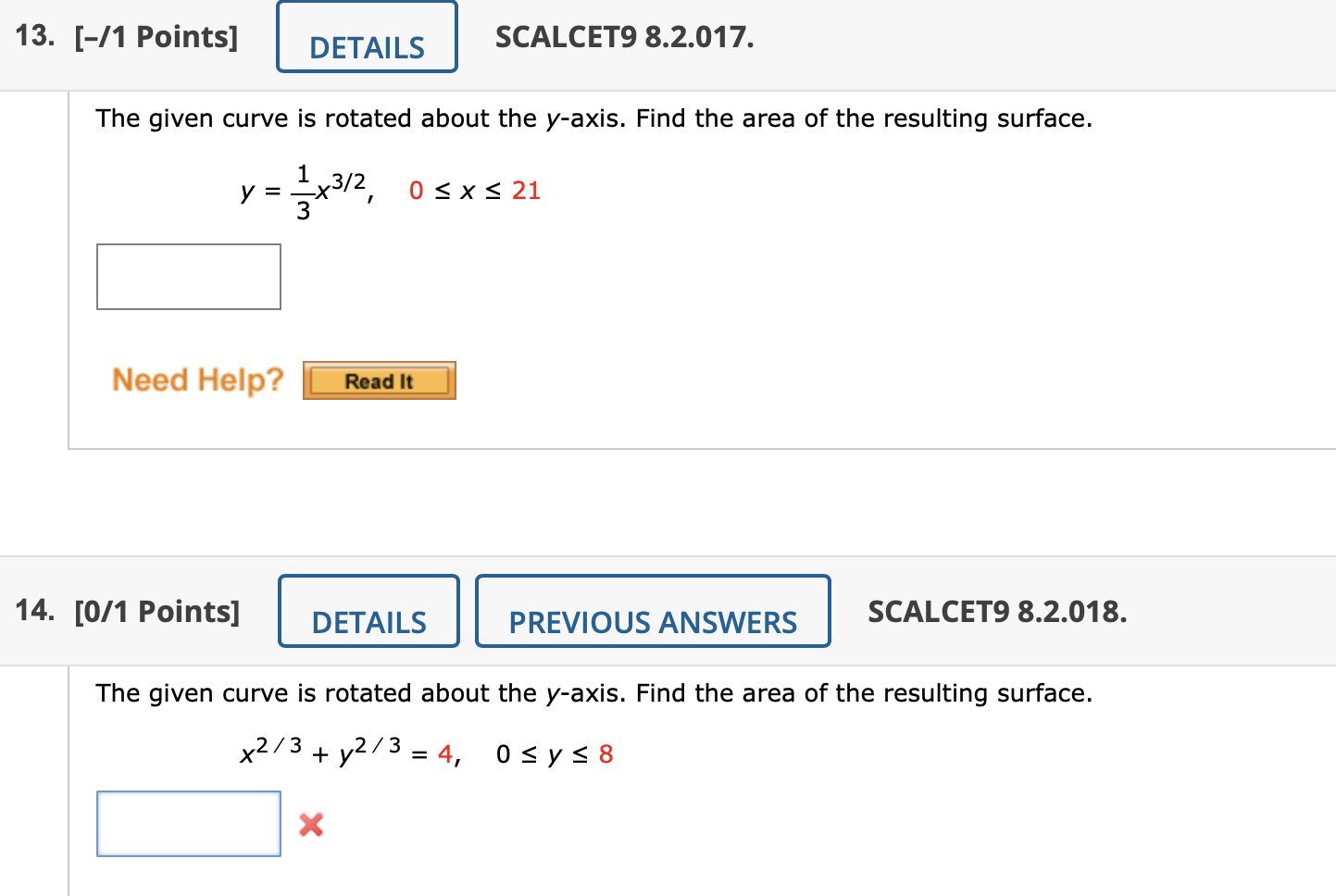 Solved 13. [-/1 Points] DETAILS SCALCET9 8.2.017. The given | Chegg.com