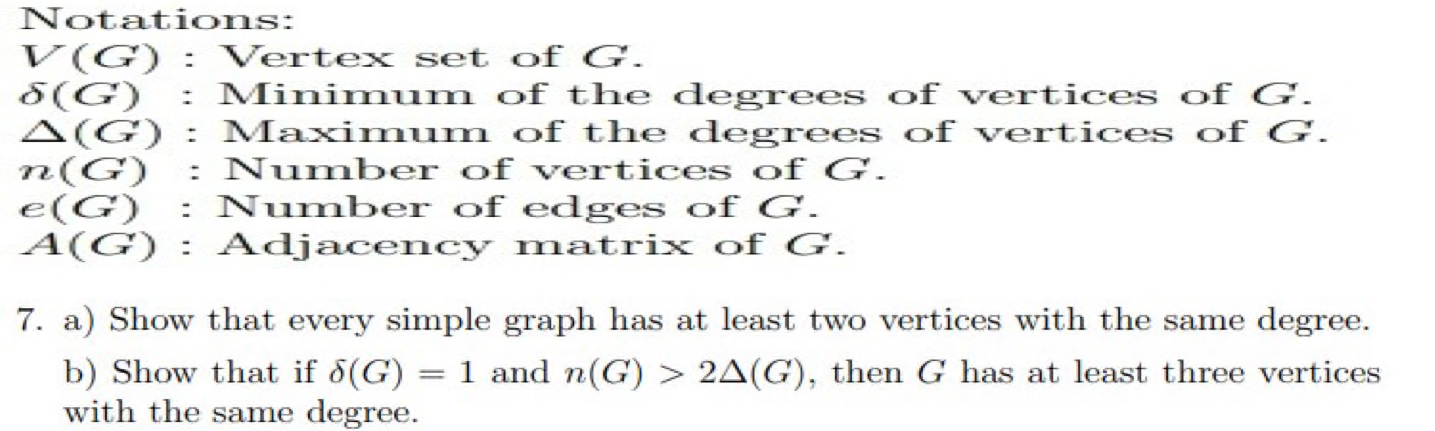 Solved Notations:V(G) ﻿: Vertex set of G.δ(G) ﻿: Minimum of | Chegg.com
