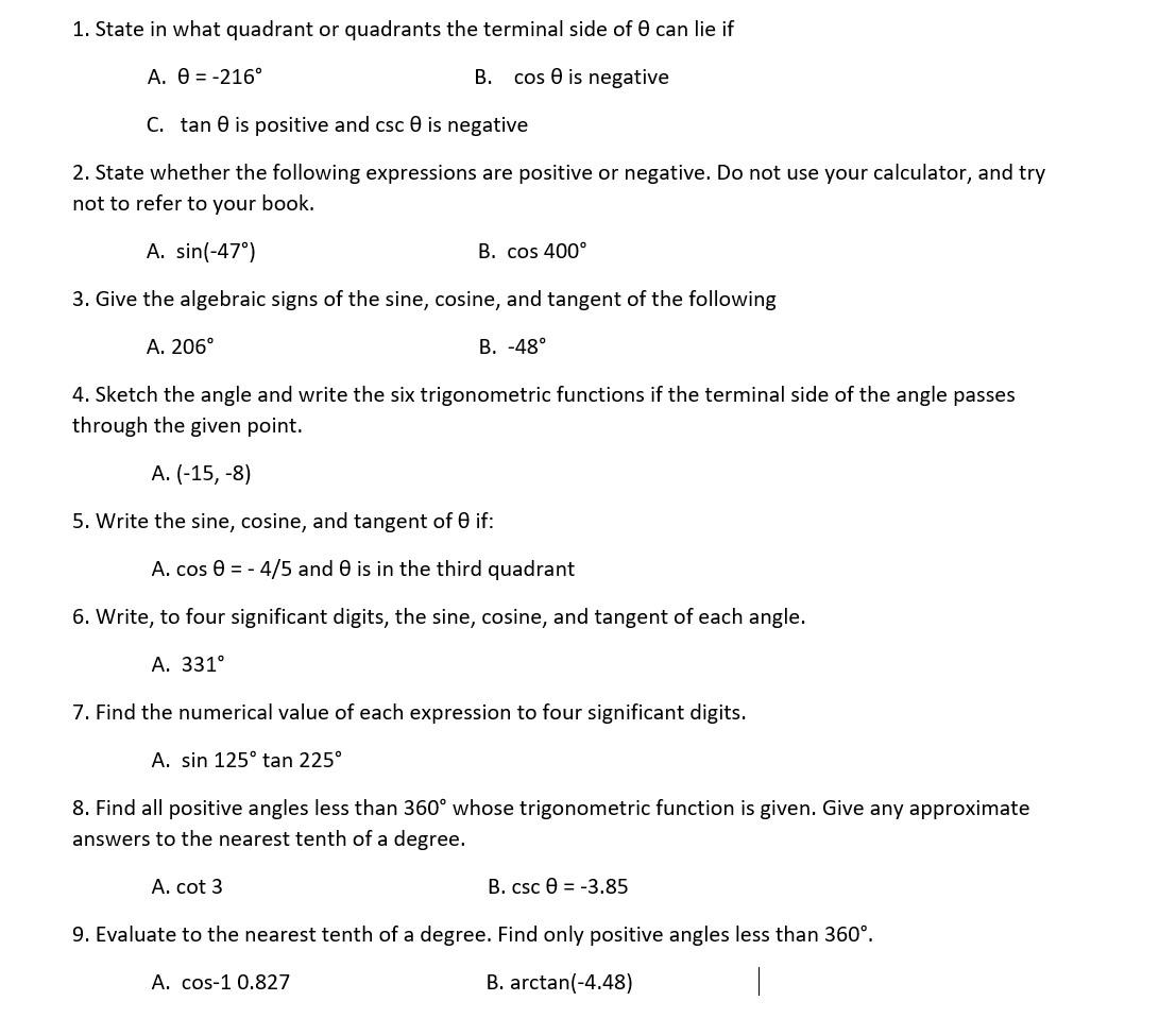 Solved 1. State in what quadrant or quadrants the terminal | Chegg.com