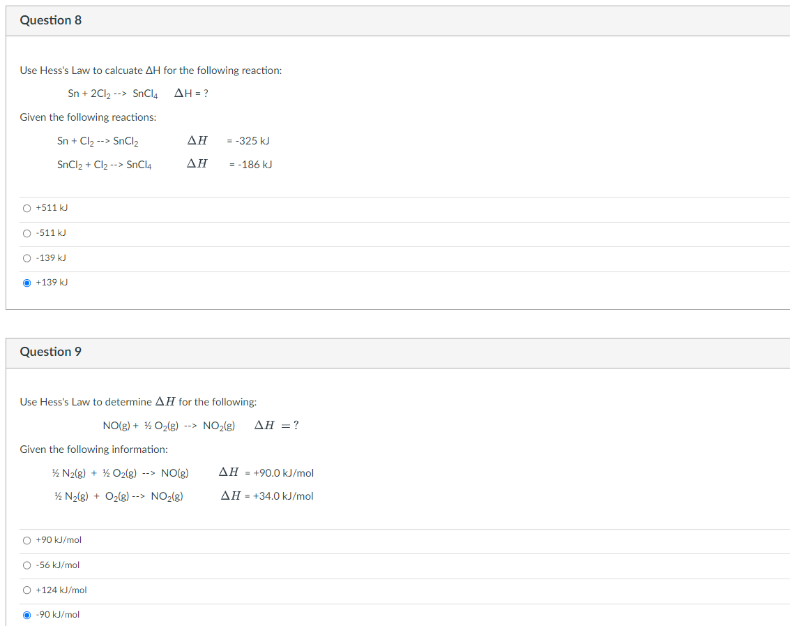 Solved Use Hess's Law to calcuate ΔH for the following | Chegg.com