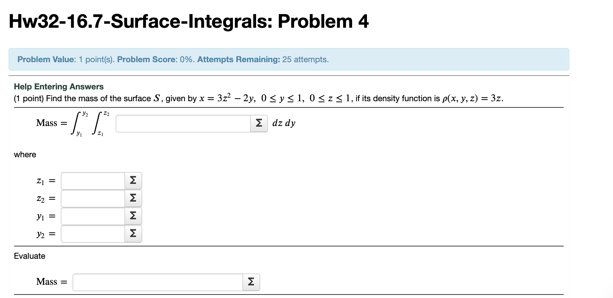 Solved Hw32-16.7-Surface-Integrals: Problem 4 Problem Value: | Chegg.com