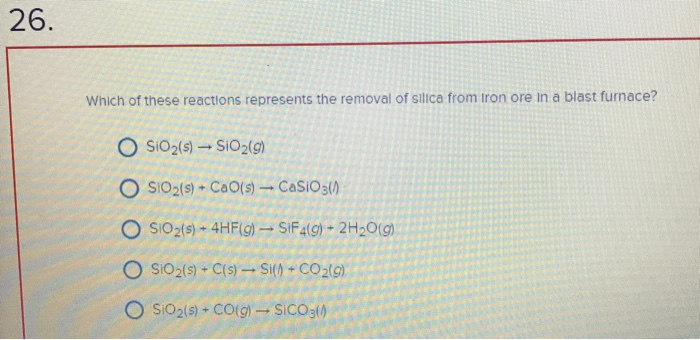 Solved 26. Which of these reactions represents the removal | Chegg.com