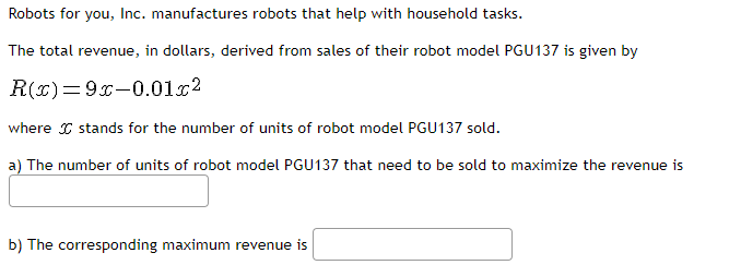 Solved Robots for you, Inc. manufactures robots that help | Chegg.com