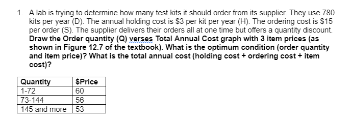 Solved 1. A lab is trying to determine how many test kits it | Chegg.com