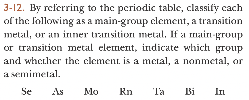 Solved 3-12. By referring to the periodic table, classify | Chegg.com