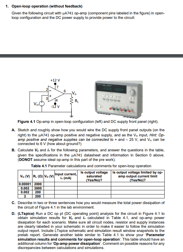 Solved 1. Open-loop operation (without feedback) Given the | Chegg.com