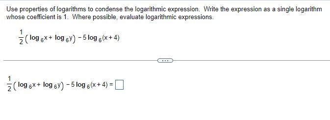 Solved Use properties of logarithms to condense the | Chegg.com