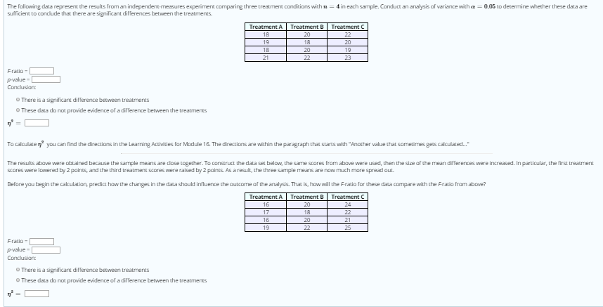 Solved The following data represent the results from an | Chegg.com