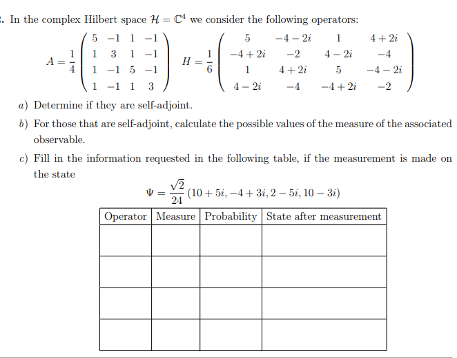 In the complex Hilbert space H=C4 we consider the | Chegg.com