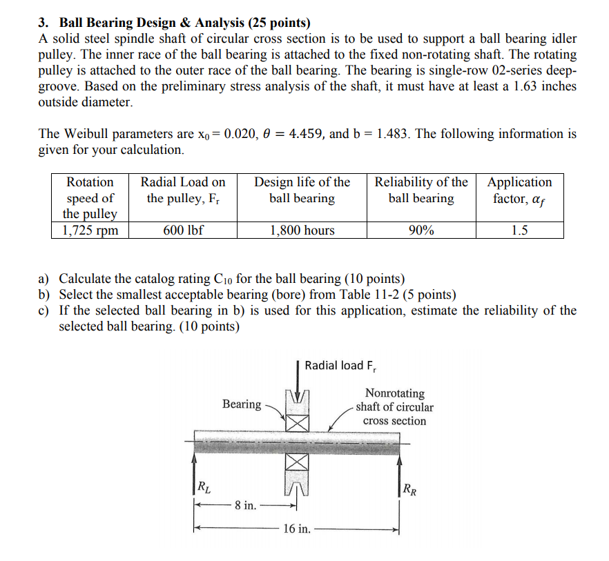 3. Ball Bearing Design & Analysis (25 points) A solid | Chegg.com
