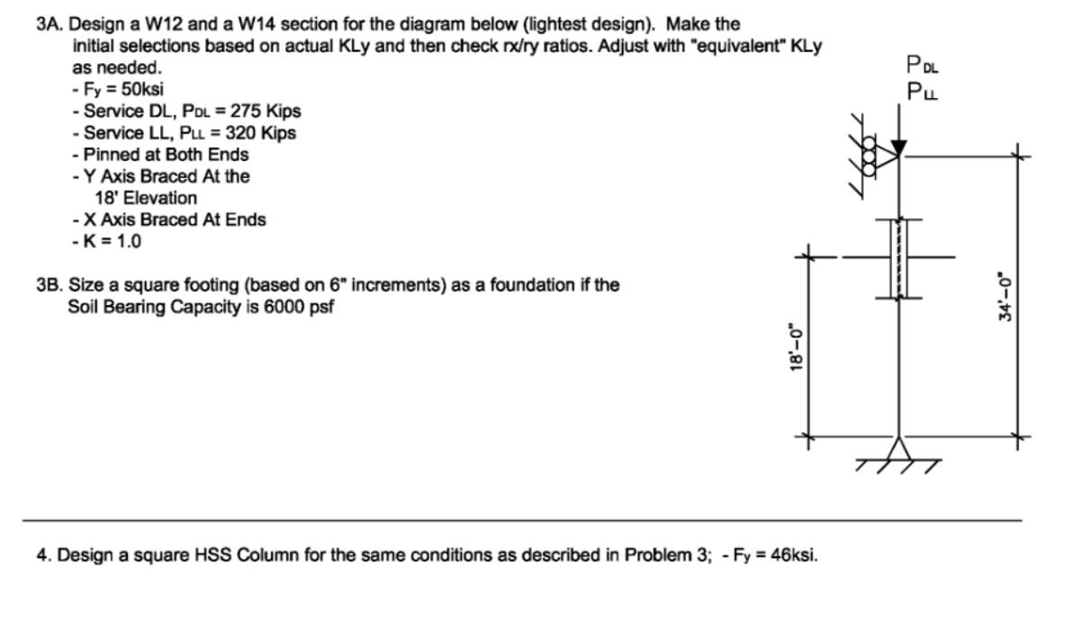 Solved 3A. Design a W12 and a W14 section for the diagram | Chegg.com
