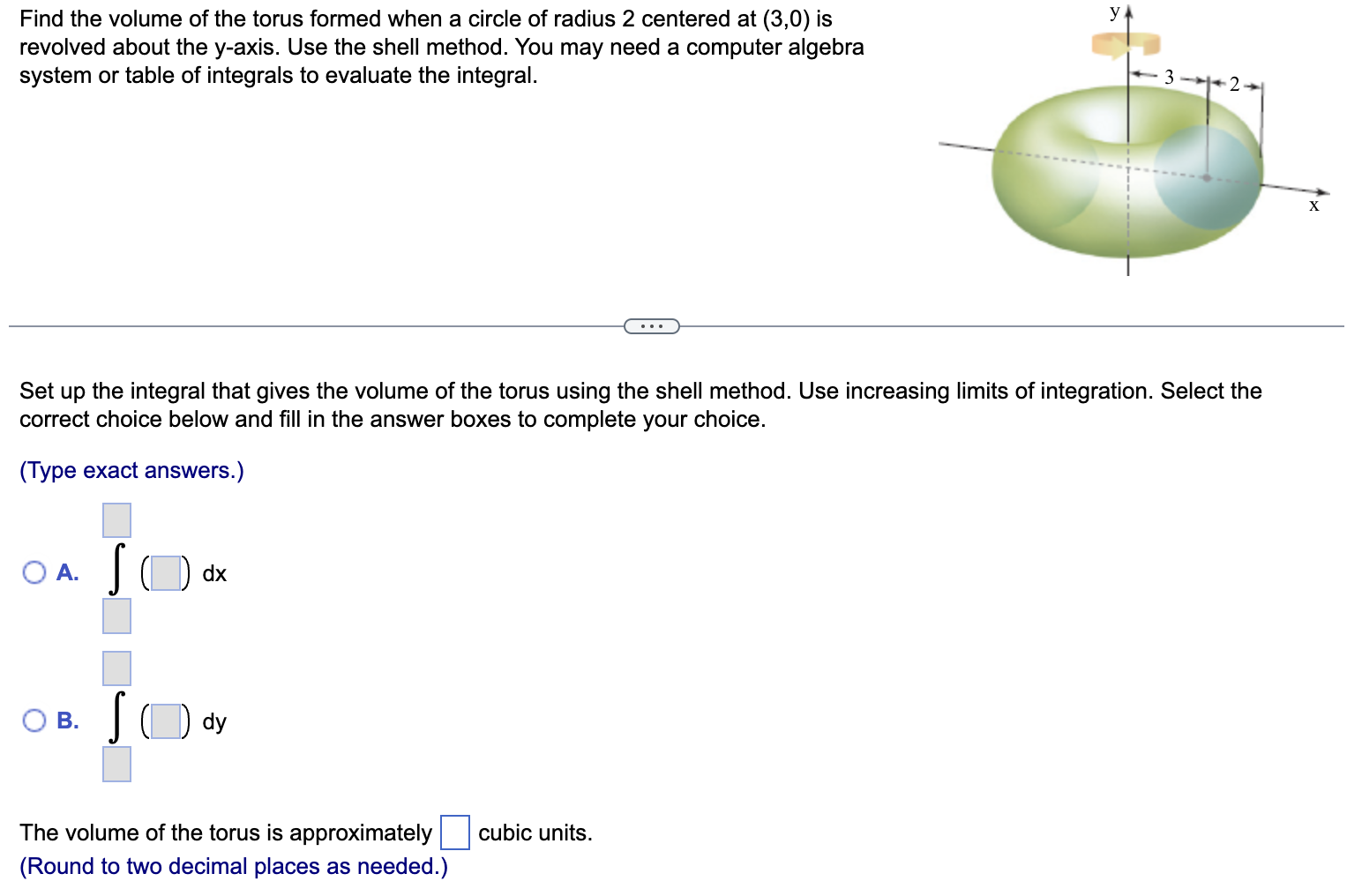 Solved Find the volume of the torus formed when a circle of | Chegg.com