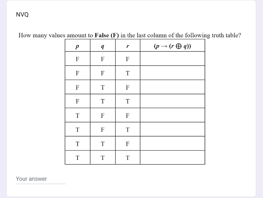 Solved How many values amount to False (F) in the last | Chegg.com