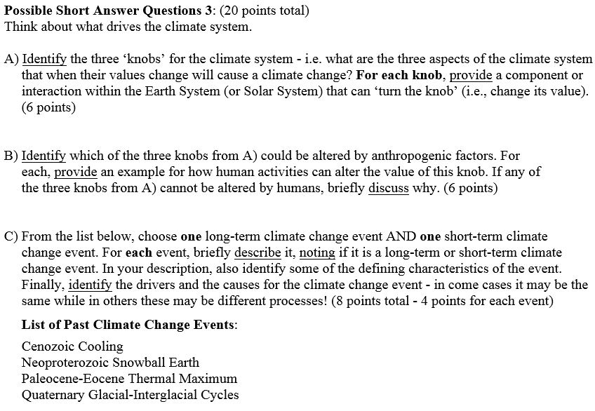 Solved Possible Short Answer Questions 3: (20 points total) | Chegg.com Solved Possible Short Answer Questions 3: (20 points total) | Chegg.com