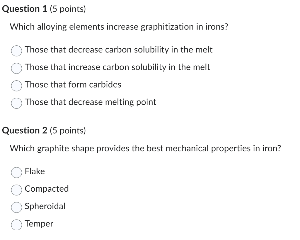 Solved Which alloying elements increase graphitization in | Chegg.com