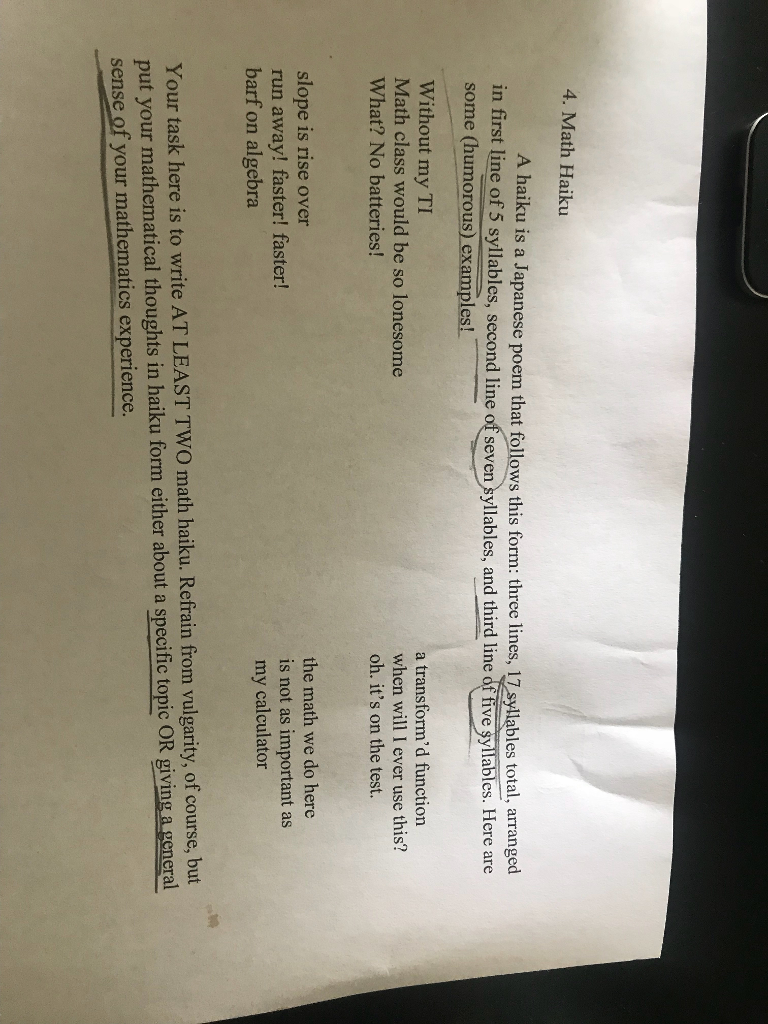 Solved 4. Math Haiku A haiku is a Japanese poem that follows | Chegg.com